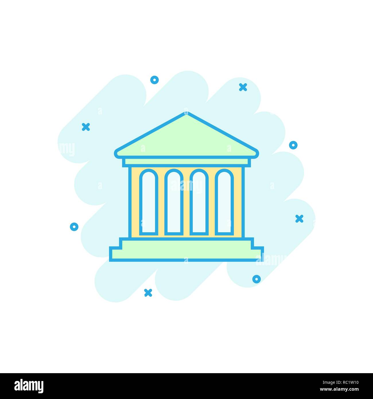 Bank building icon in comic style. Government architecture vector ...