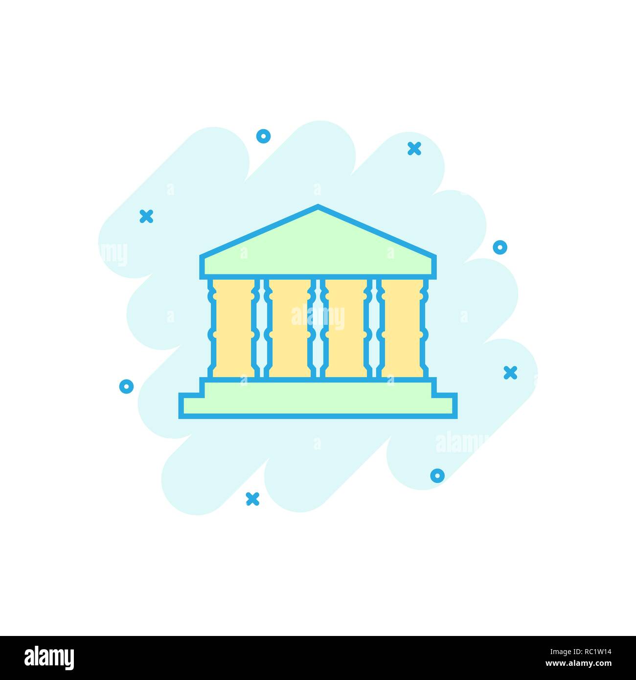 Bank building icon in comic style. Government architecture vector ...