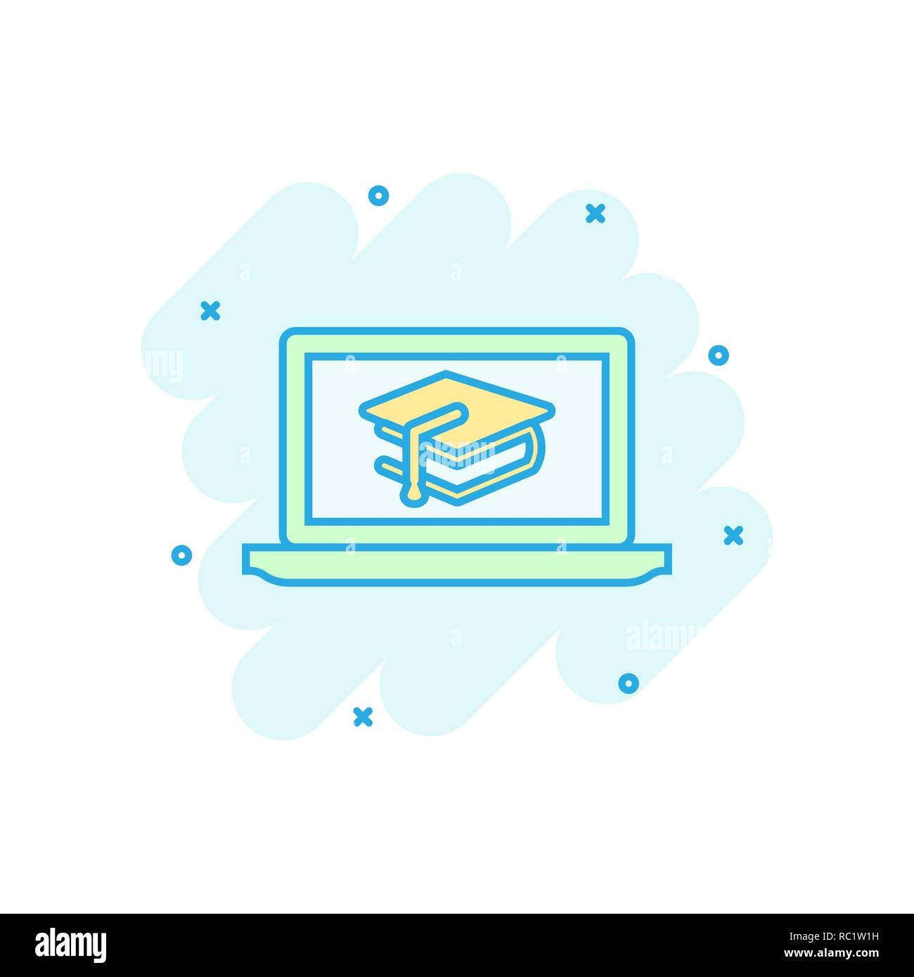 Elearning education icon in comic style. Study vector cartoon ...