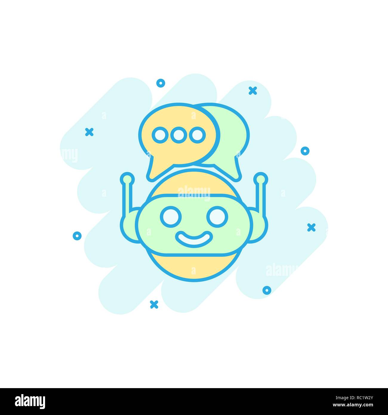 Cute robot chatbot icon in comic style. Bot operator vector cartoon illustration pictogram ...