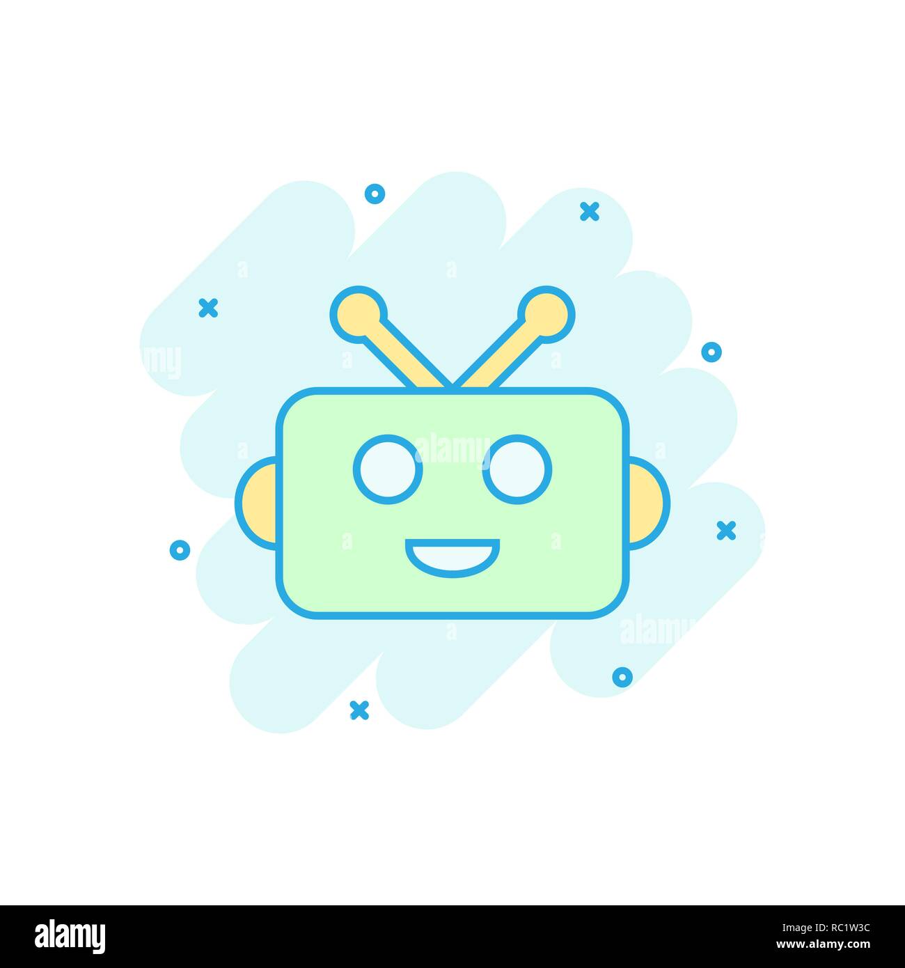 Cute robot chatbot icon in comic style. Bot operator vector cartoon ...
