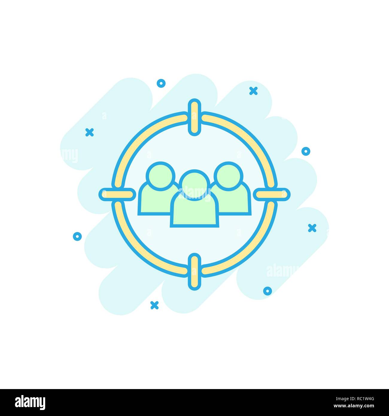 Target audience icon in comic style. Focus on people vector cartoon ...