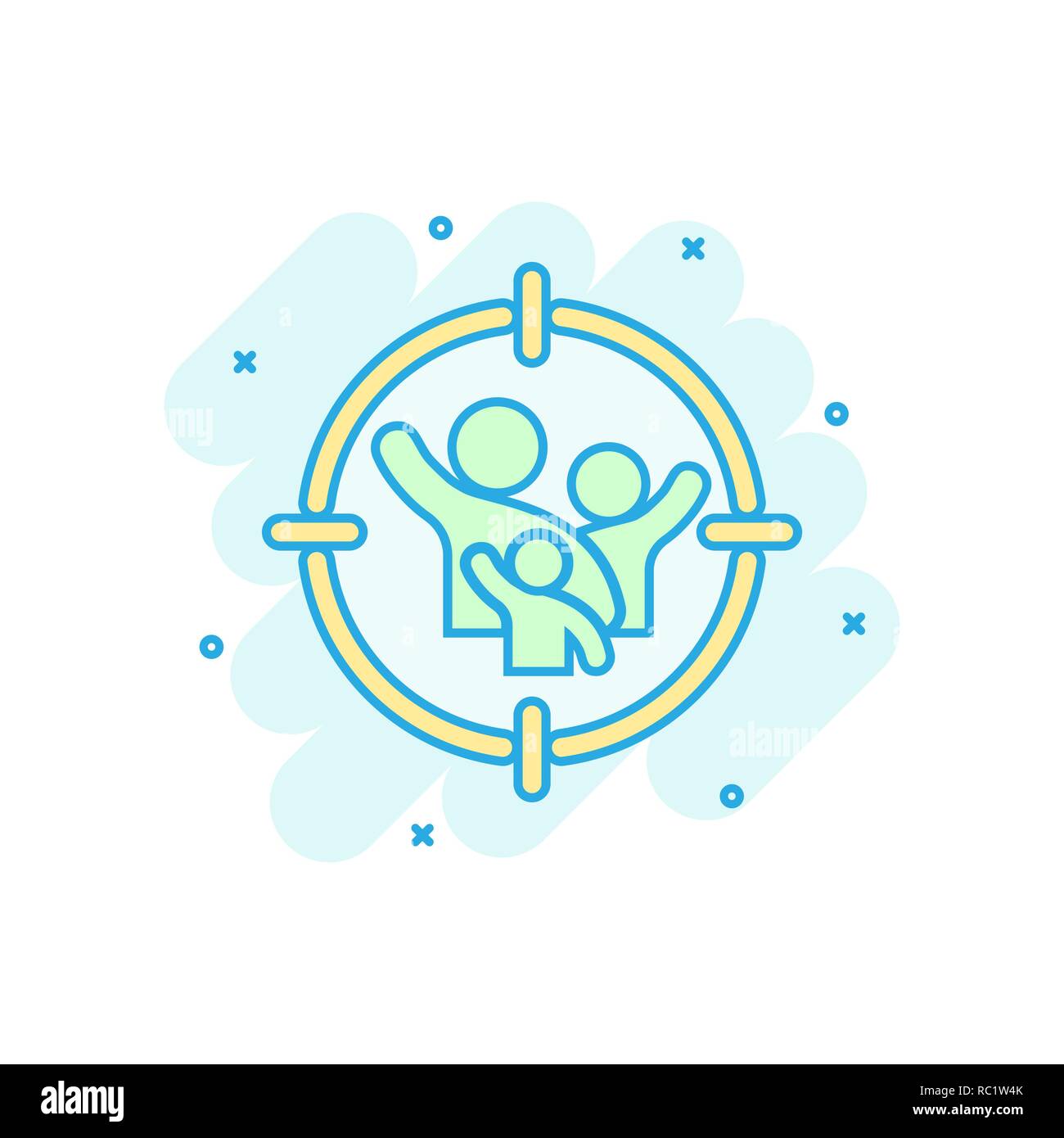Target audience icon in comic style. Focus on people vector cartoon ...