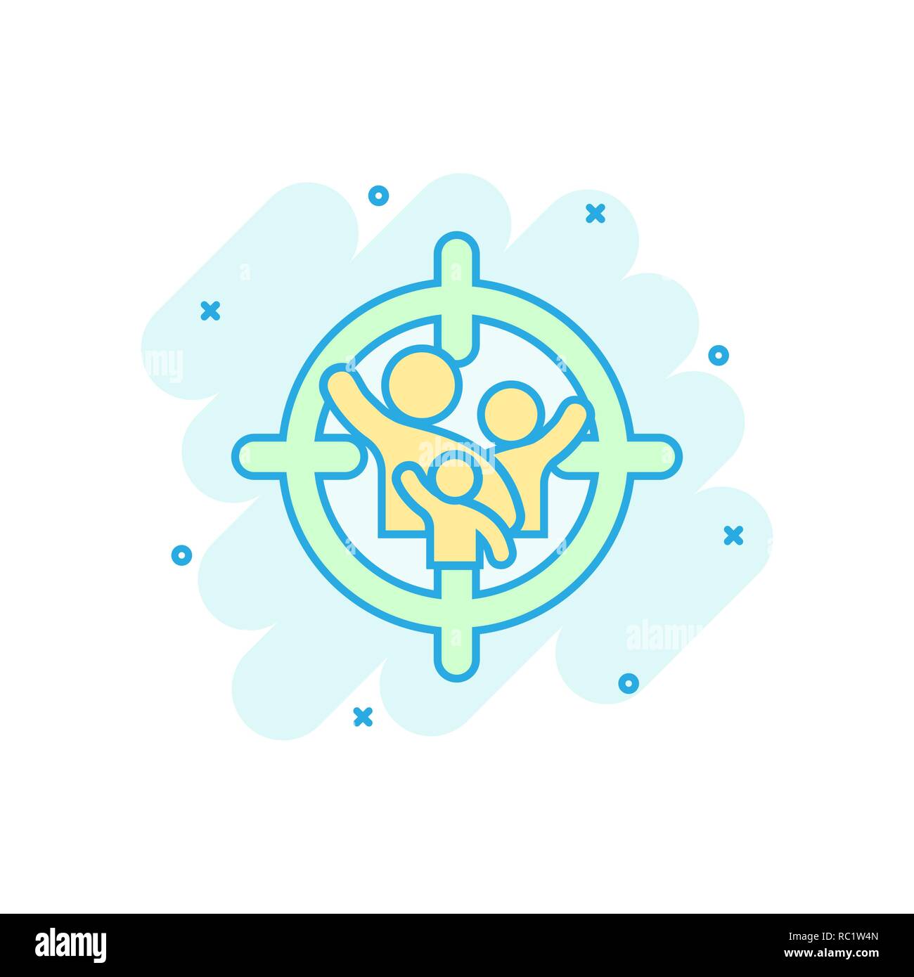 Target audience icon in comic style. Focus on people vector cartoon ...