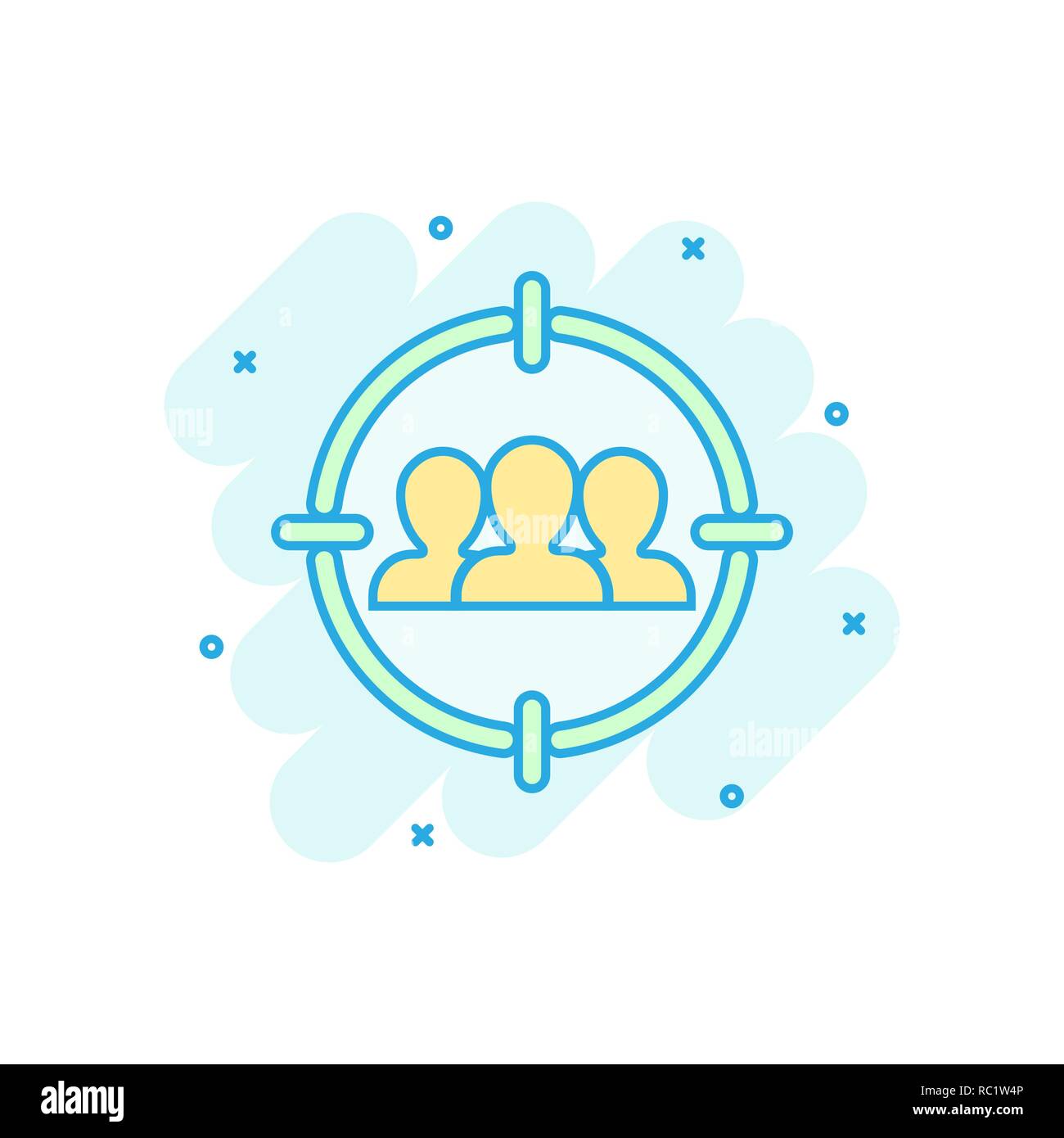 Target audience icon in comic style. Focus on people vector cartoon ...