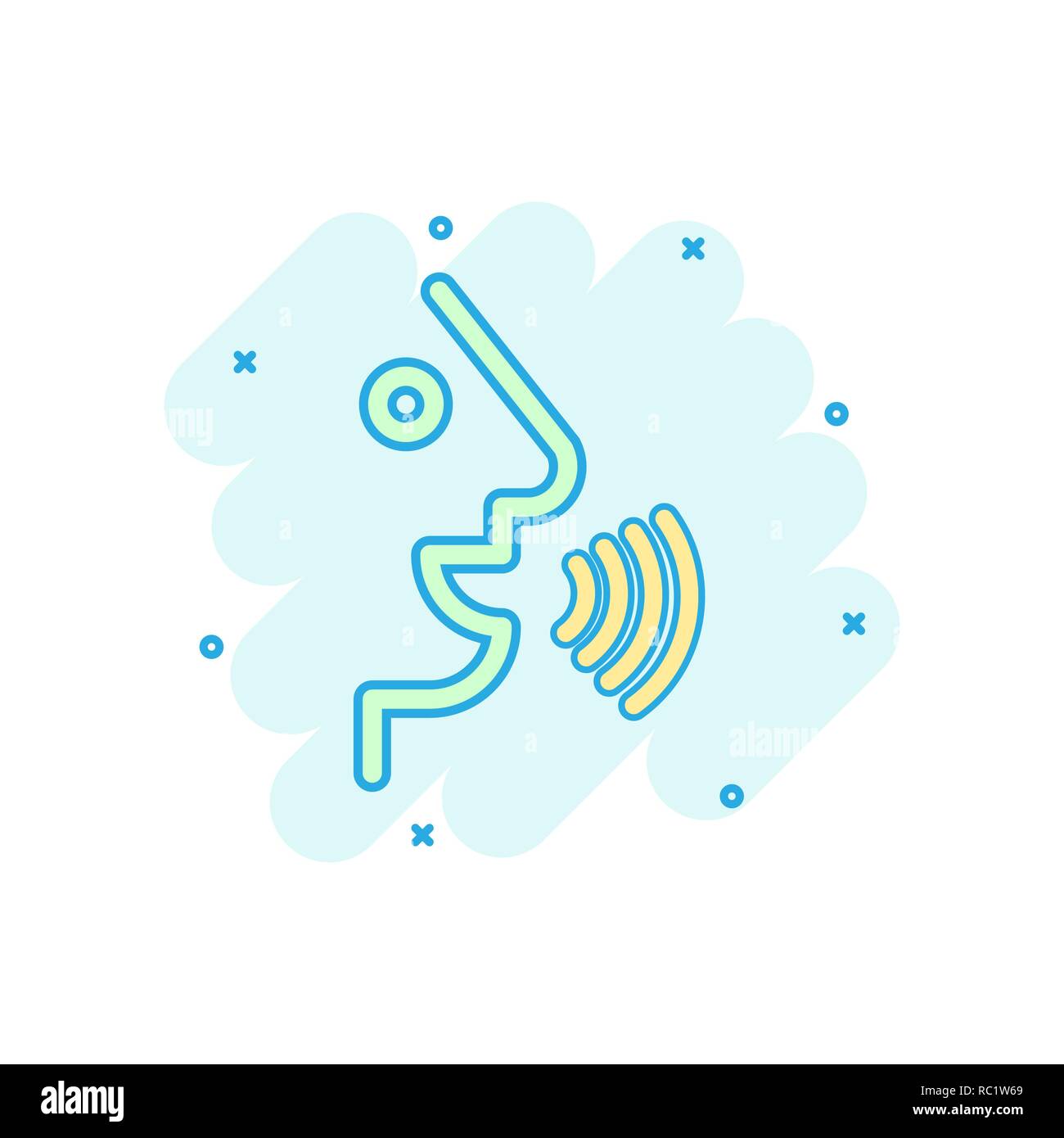 Voice command with sound waves icon in comic style. Speak control ...