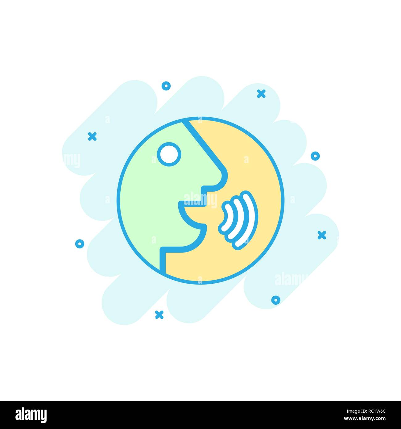 Voice command with sound waves icon in comic style. Speak control ...