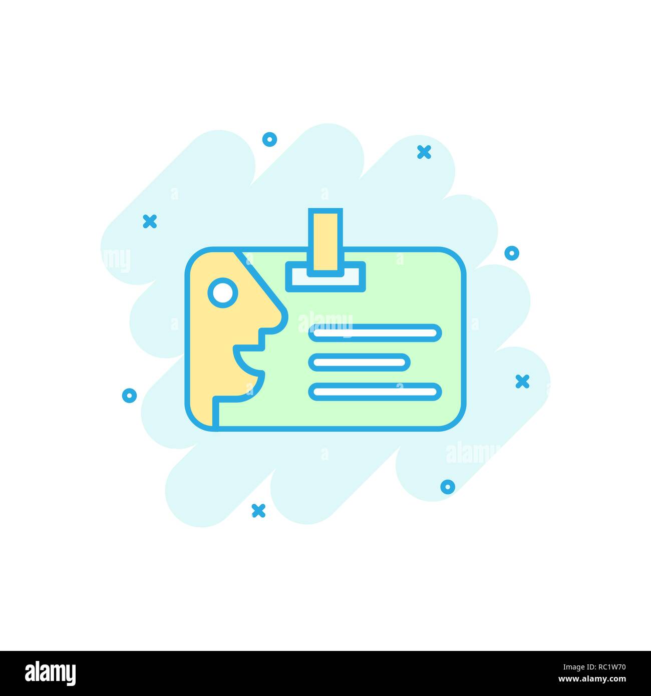 Id card icon in comic style. Identity badge vector cartoon illustration ...