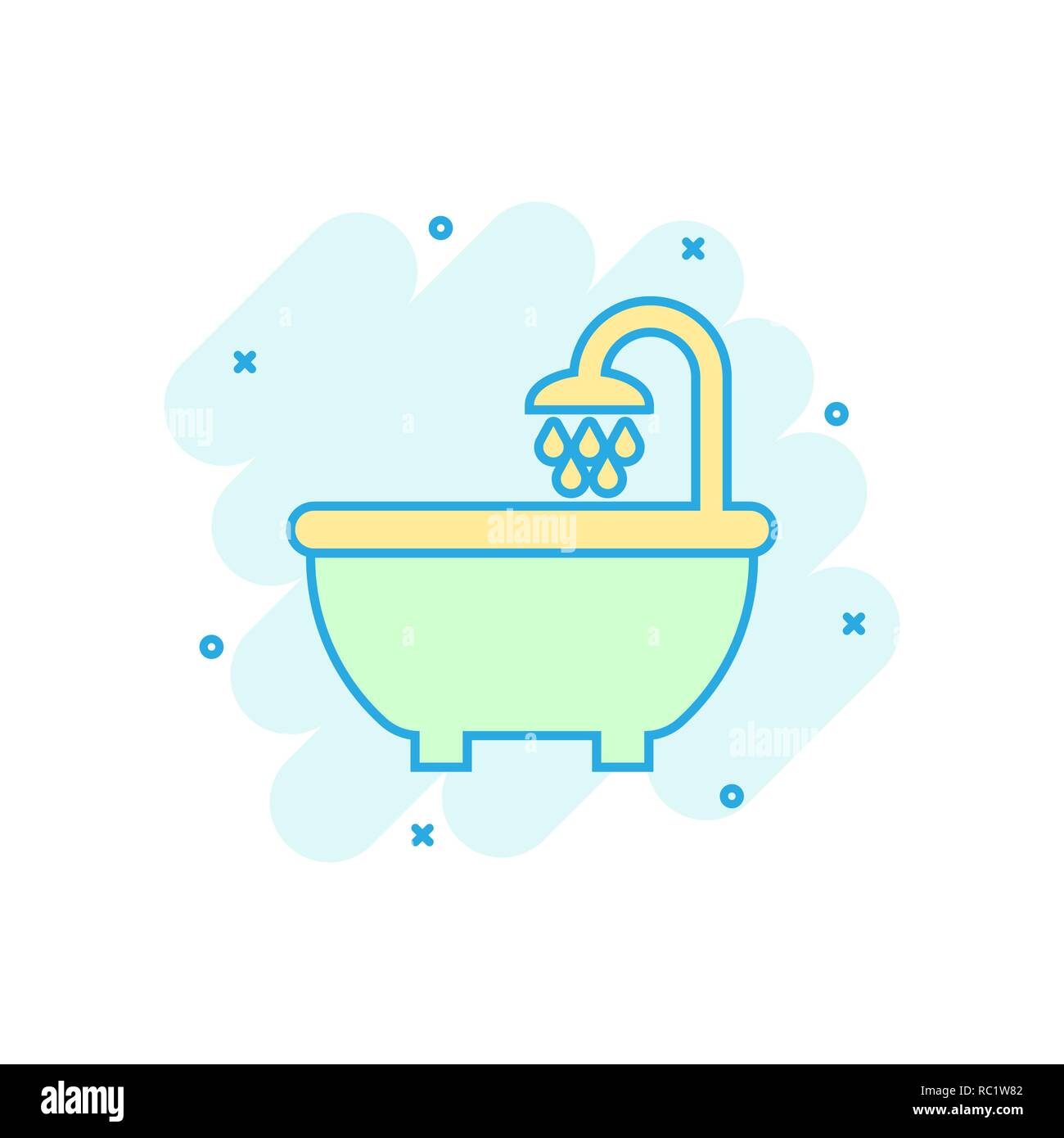 Bath shower icon in comic style. Bathroom hygiene vector cartoon ...