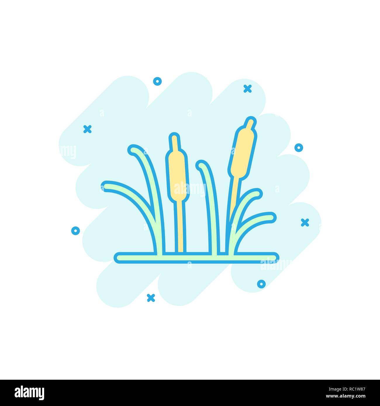 Reeds grass icon in comic style. Bulrush swamp vector cartoon ...