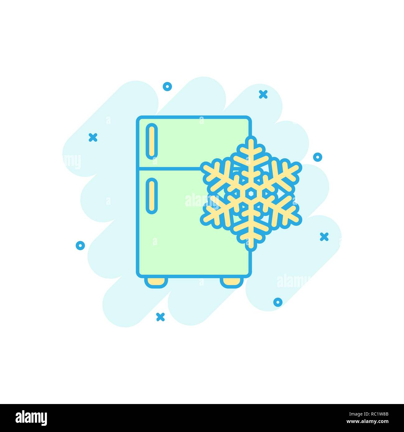 Fridge refrigerator icon in comic style. Freezer container vector ...