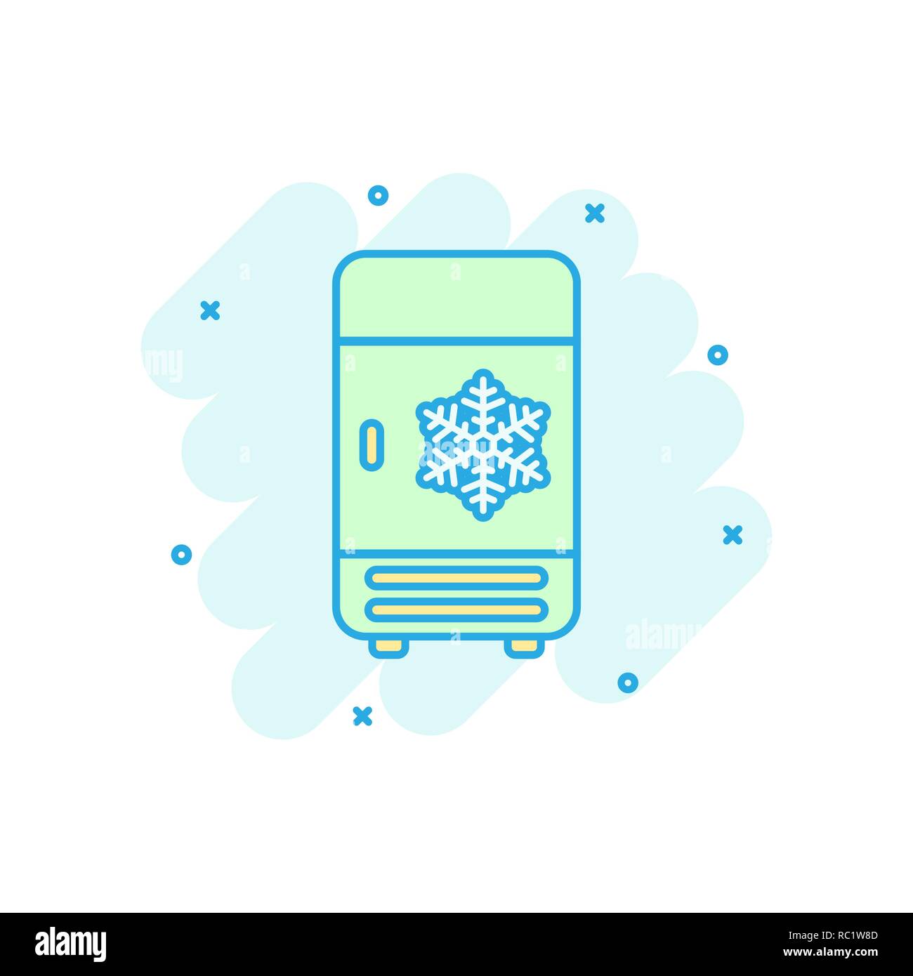 Fridge refrigerator icon in comic style. Freezer container vector ...