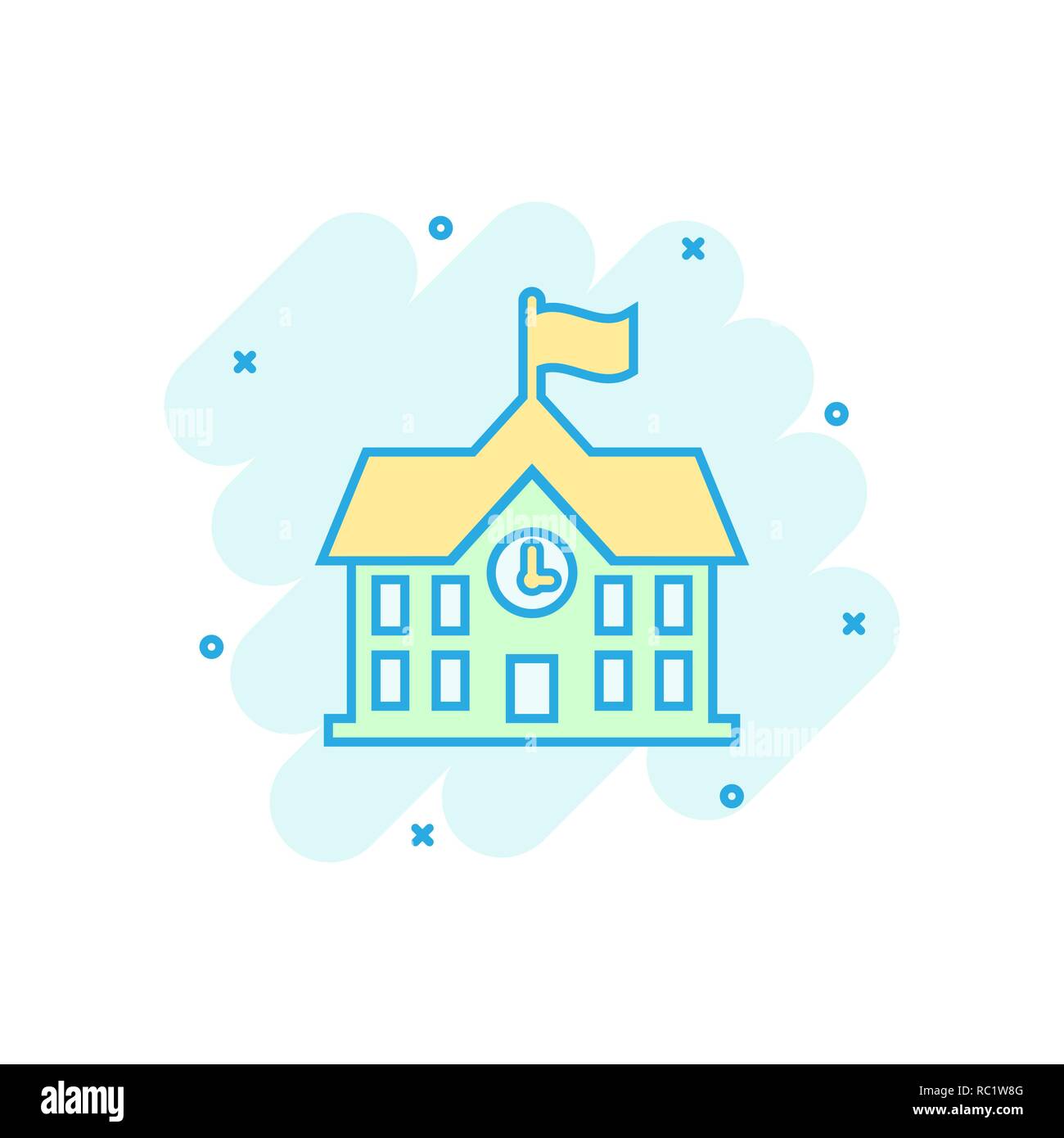 School building icon in comic style. College education vector cartoon ...