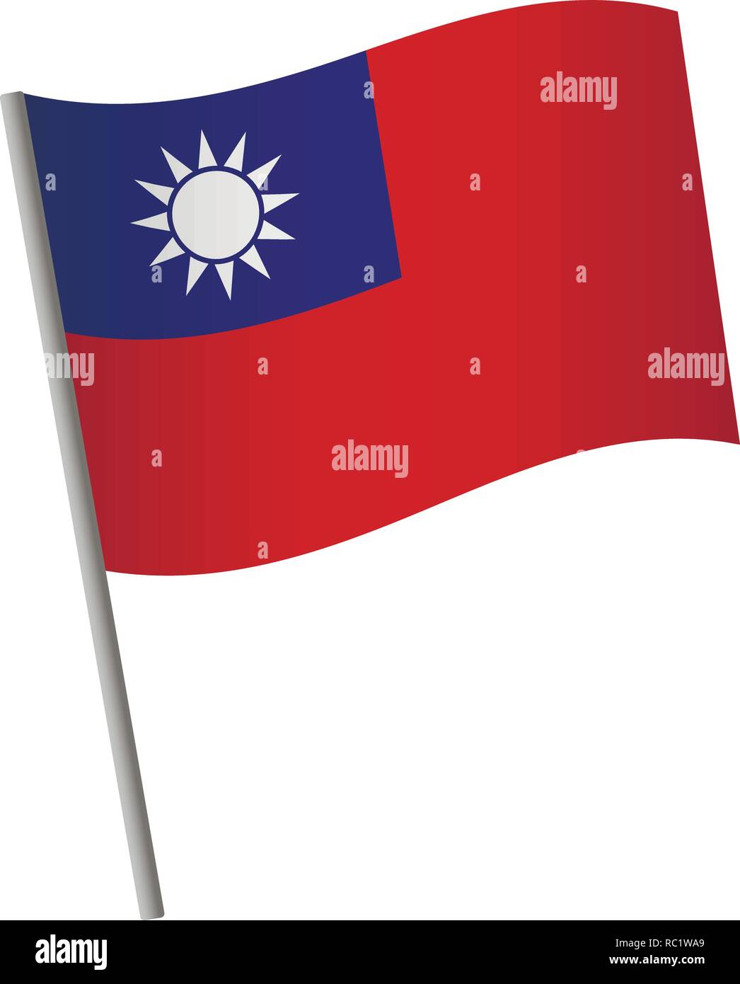 Taiwan flag icon. National flag of Taiwan on a pole vector illustration ...