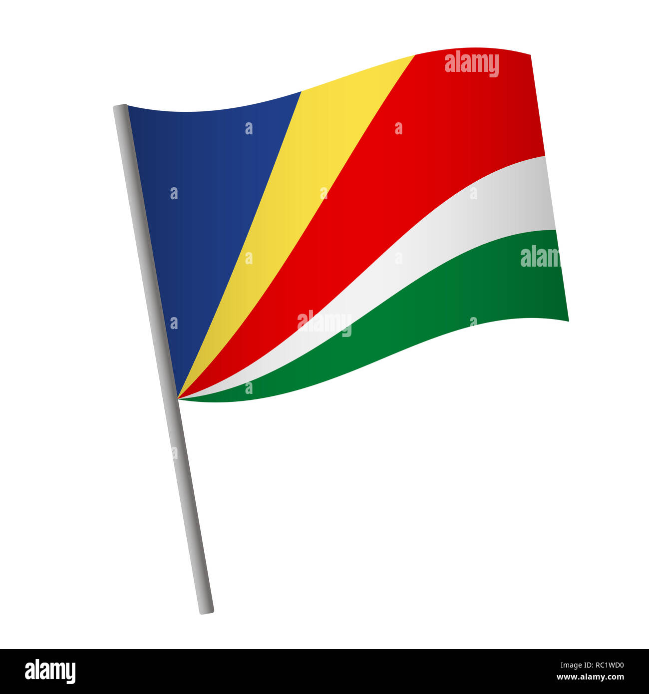 Seychelles flag icon. National flag of Seychelles on a pole ...