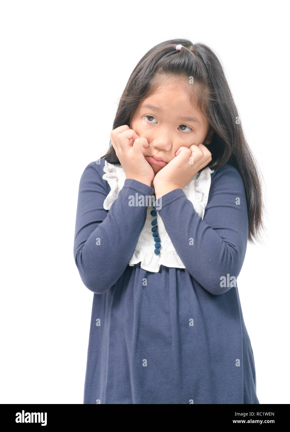 asian child feel strain or bored isolated on white background, emotion ...