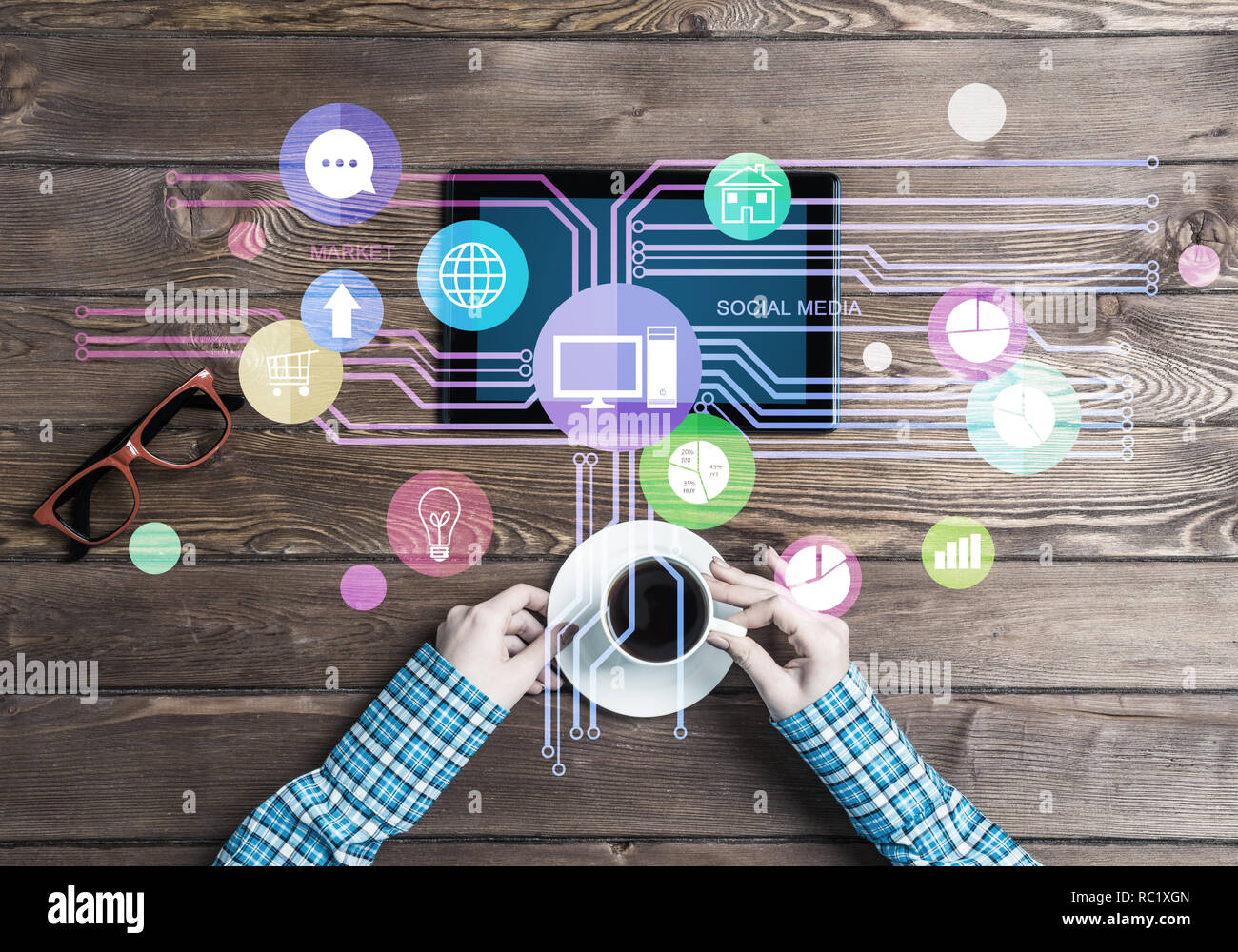 Concept of social communication and networking with media user ...