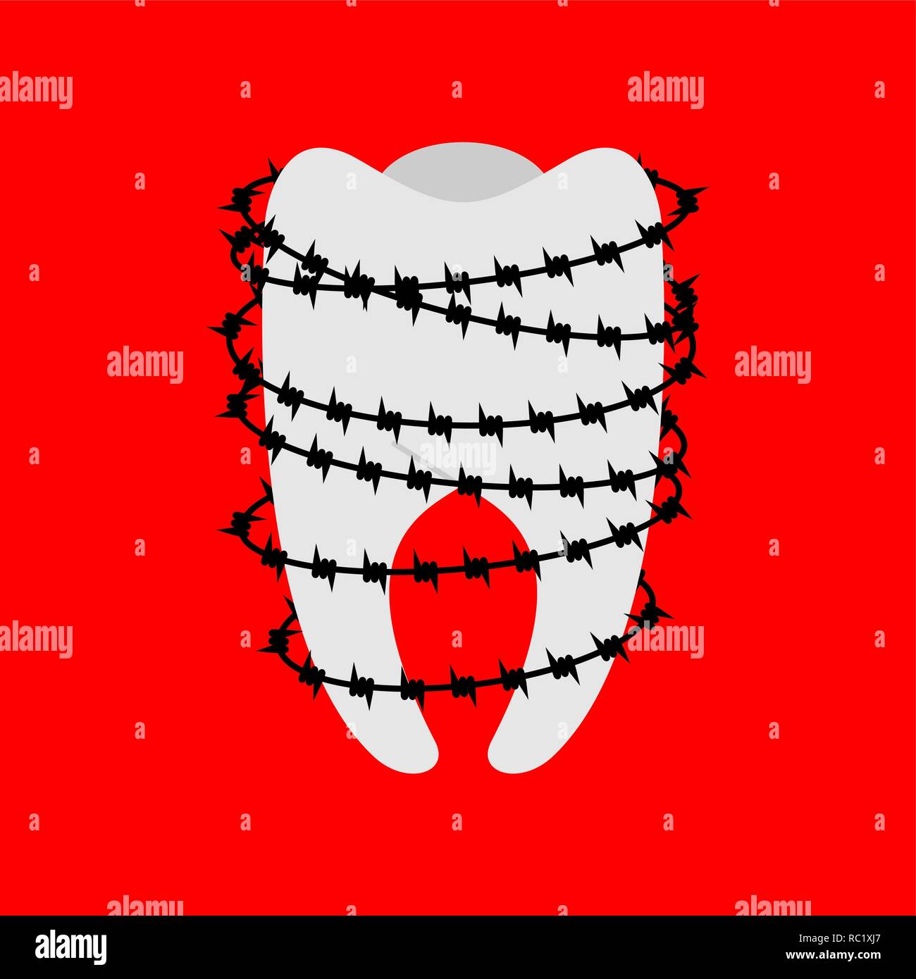 Toothache. Tooth and barbed wire. Sick teeth. pain medical health care ...