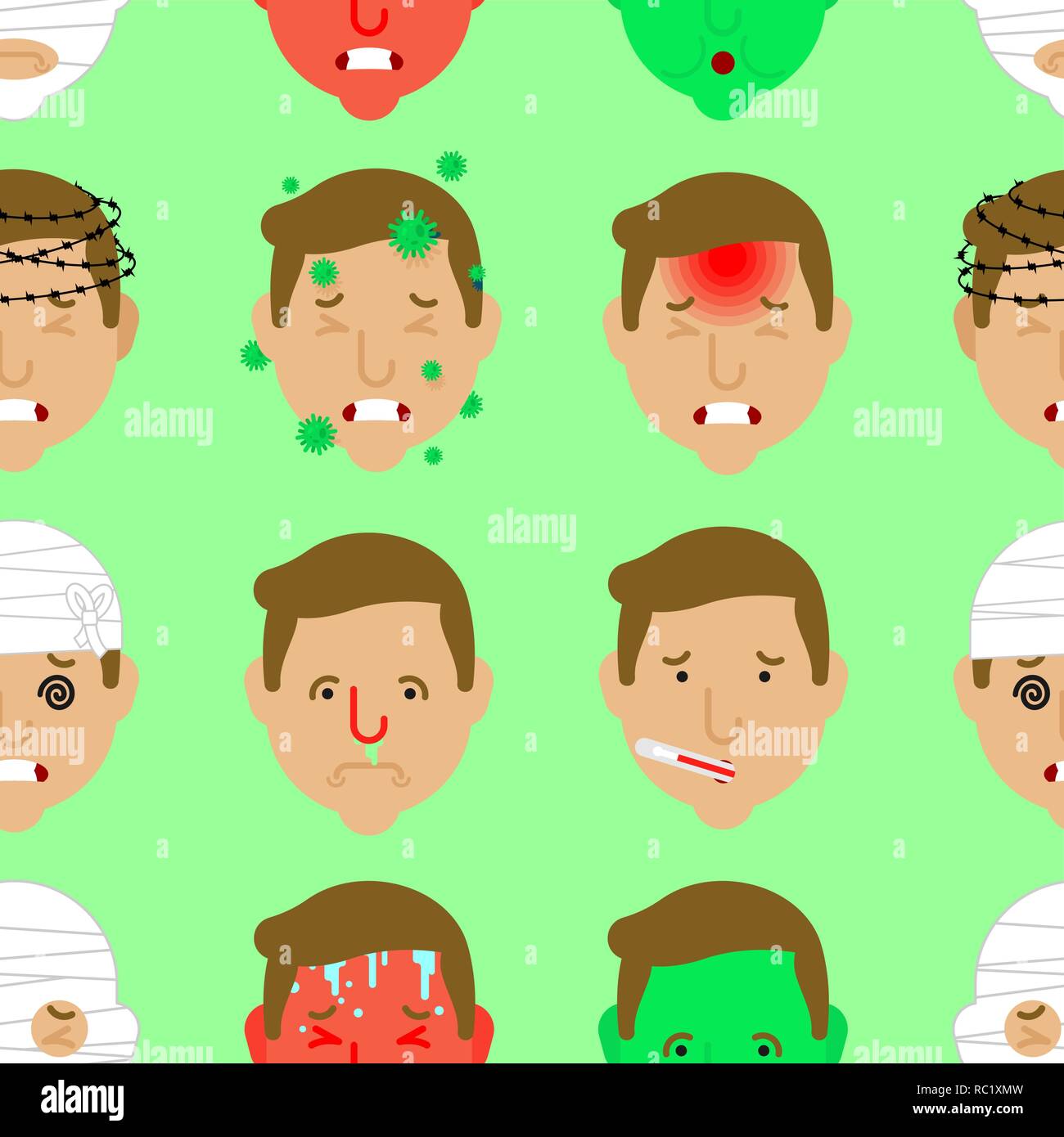 Headache pattern seamless. Head Pain background. Concussion and cold ...