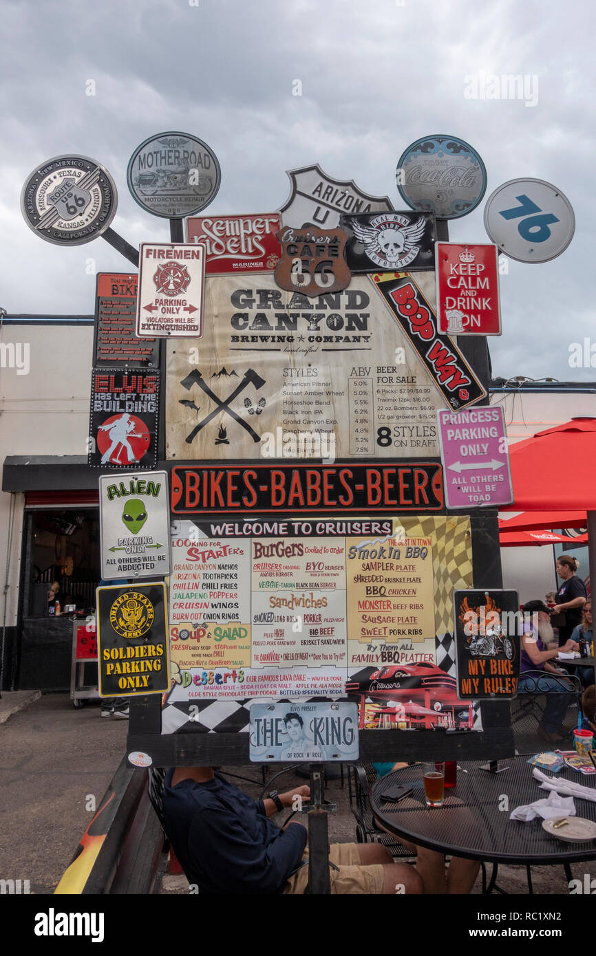 Menu board outside Cruiser's Route 66 Cafe in Williams, known as the ...