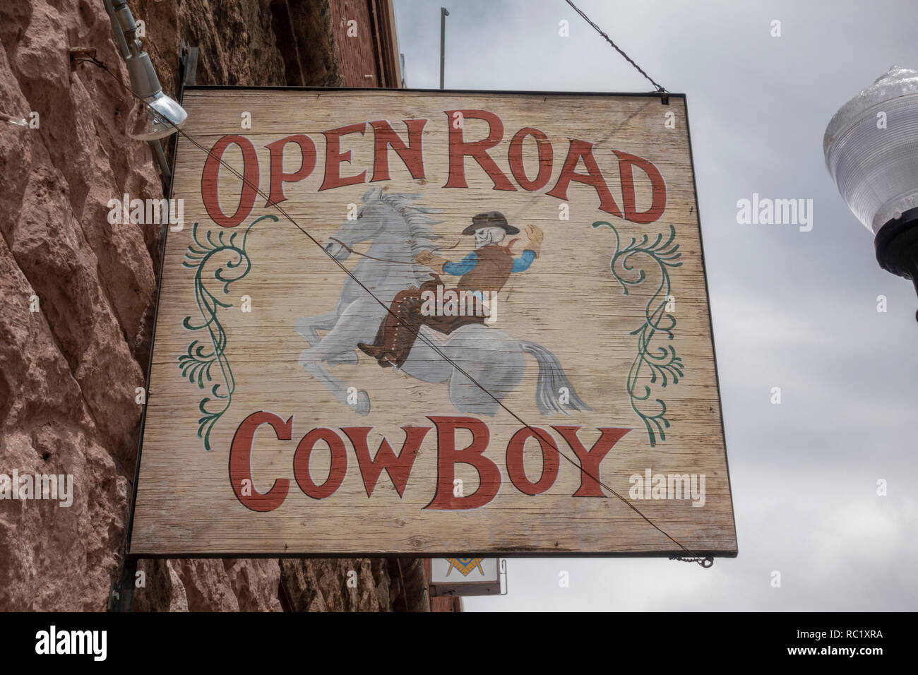 The Open Road Cowboy retail store sign in Williams, known as the ...