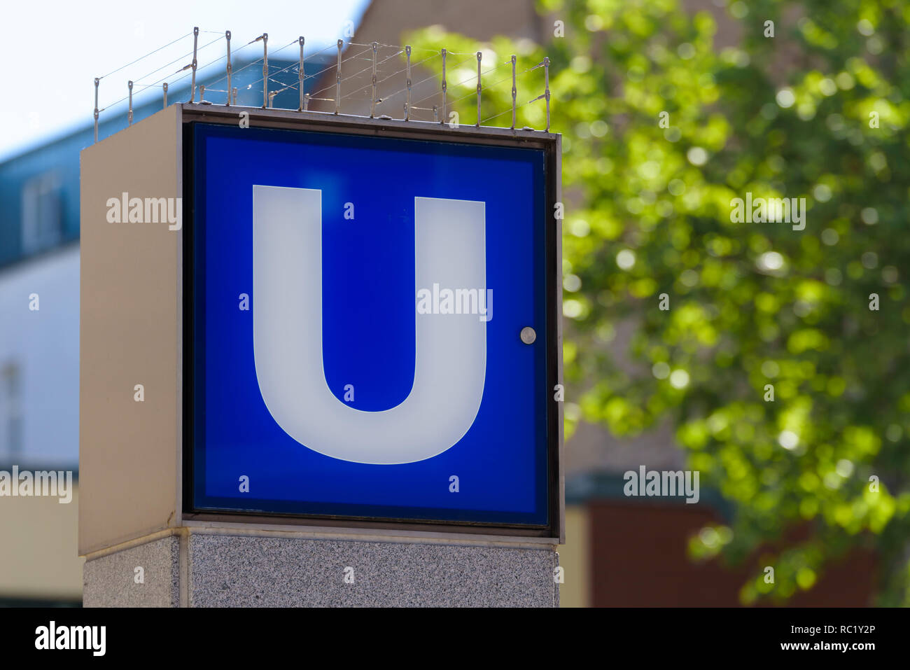 U- Bahn subway sign at the entrance of Chlodwigplatz station in Koeln ...