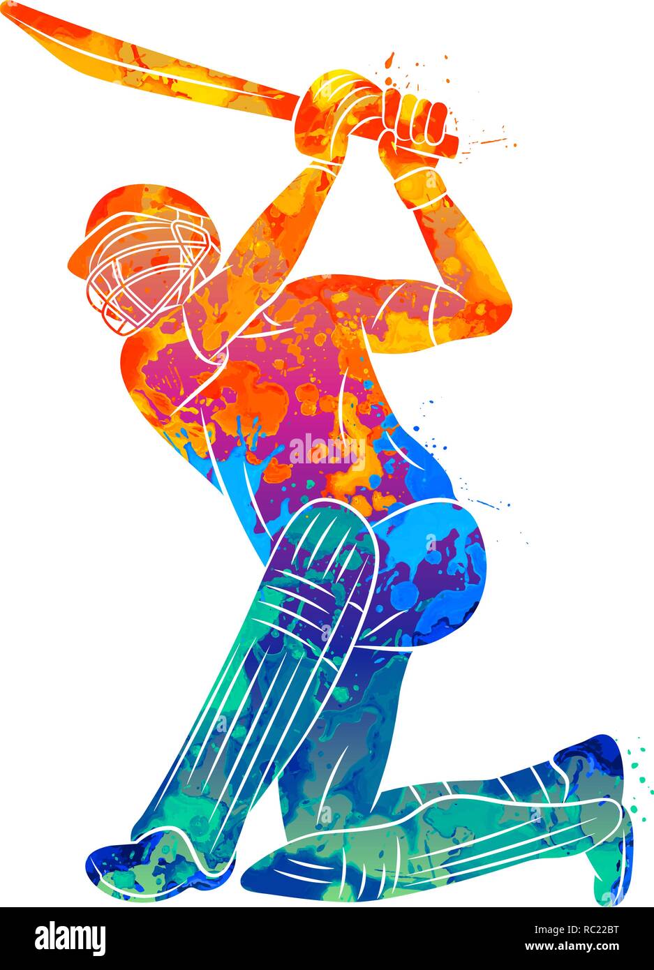 Abstract batsman playing cricket from splash of watercolors Stock ...