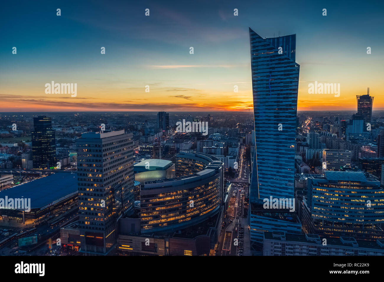 Warsaw sunset aerial hi-res stock photography and images - Alamy