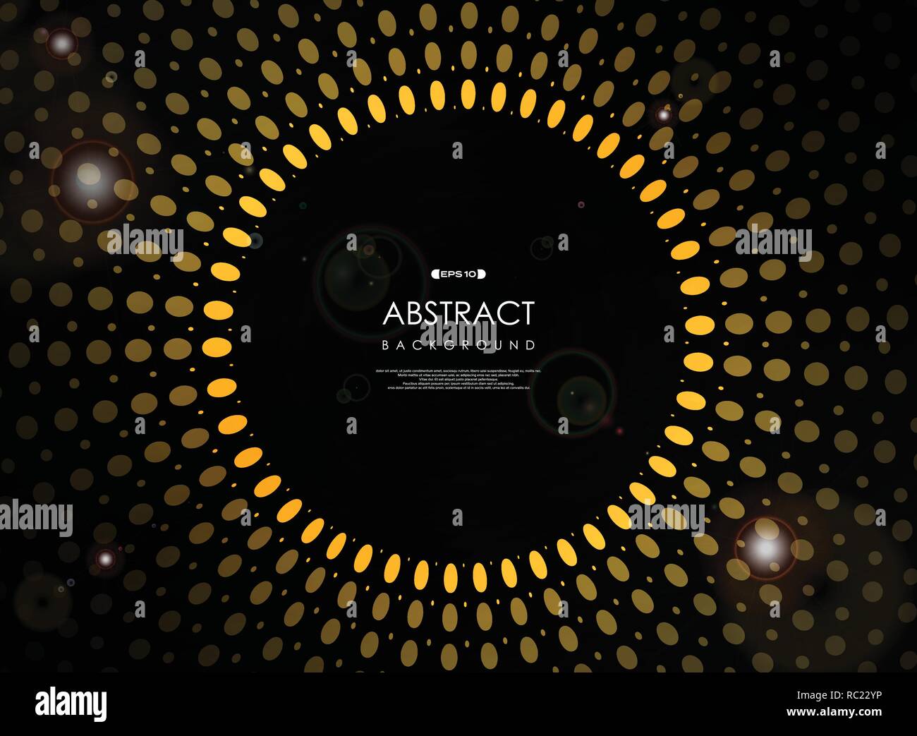 Abstract of futuristic geometric yellow sun burst on black background ...