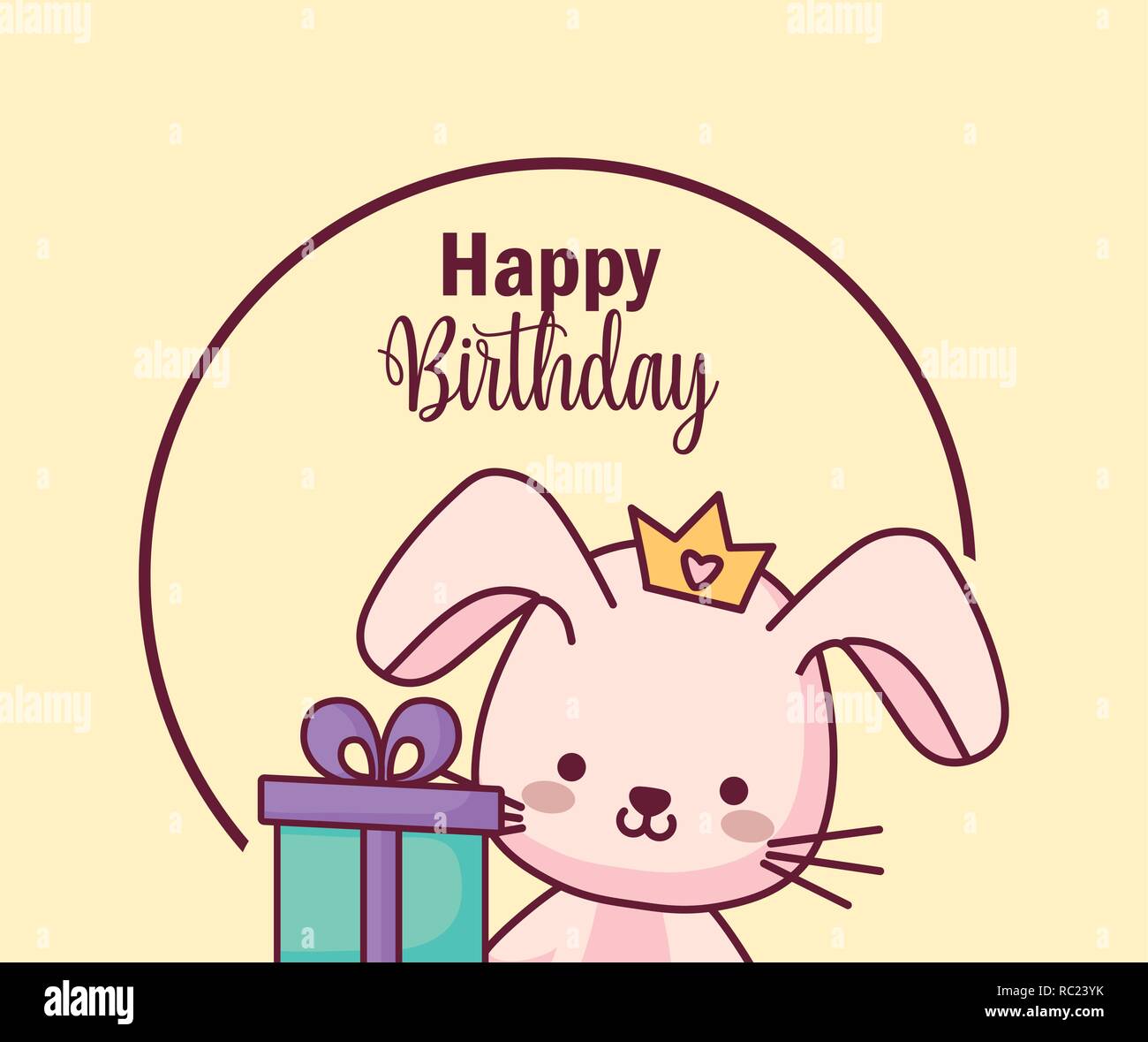 cute rabbit happy birthday card with gift vector illustration design ...