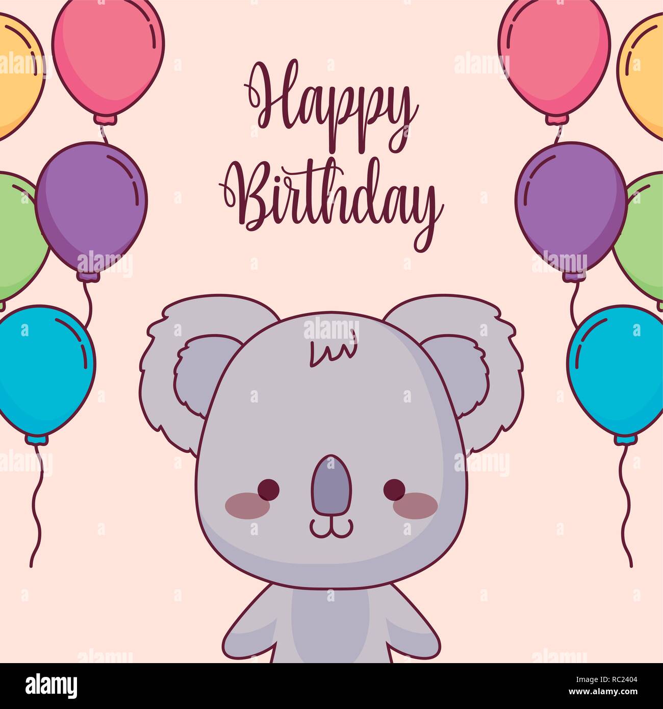 cute koala happy birthday card with balloons helium vector illustration ...