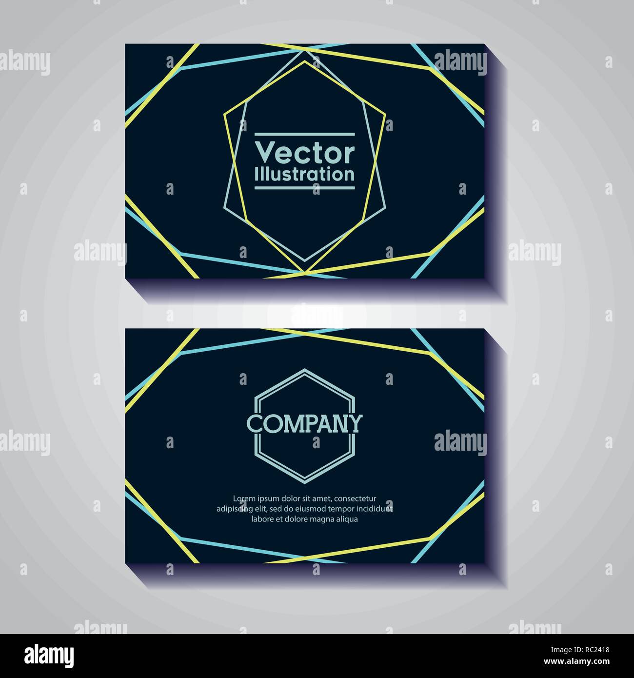 pair of business cards with lines and figures vector illustration ...