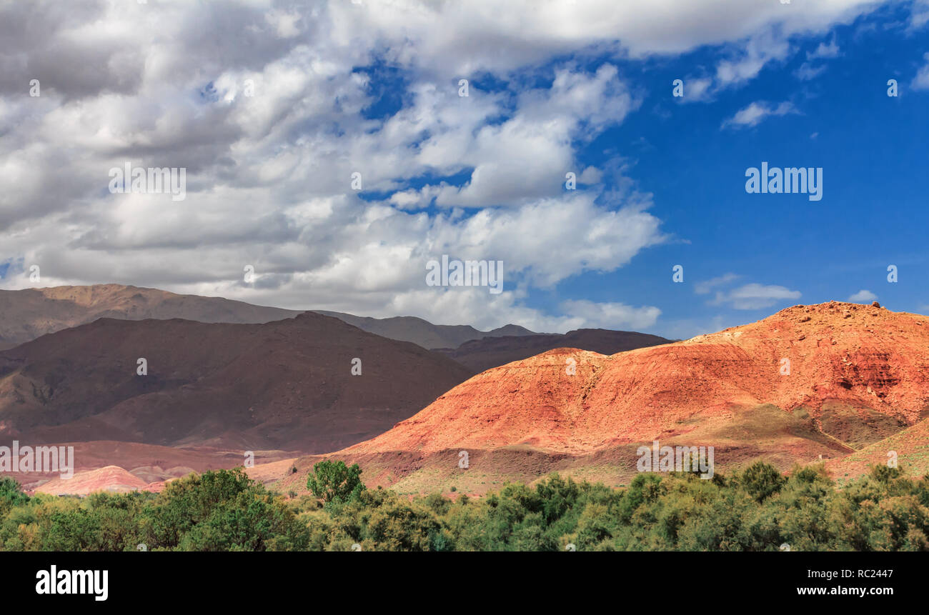 View of the desolating valley Ounila River. Beautiful Northern African ...