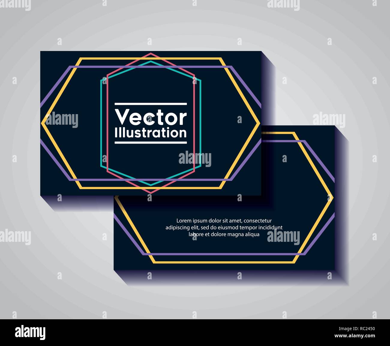 pair of business cards with lines and figures vector illustration ...