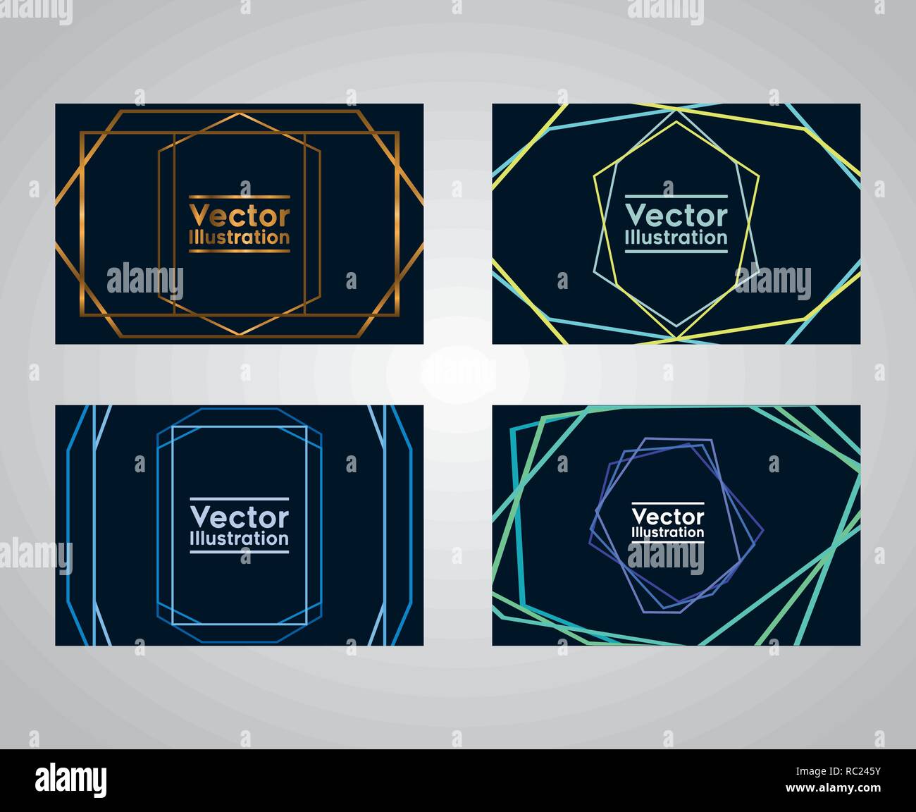 set of business cards with lines and figures vector illustration design ...