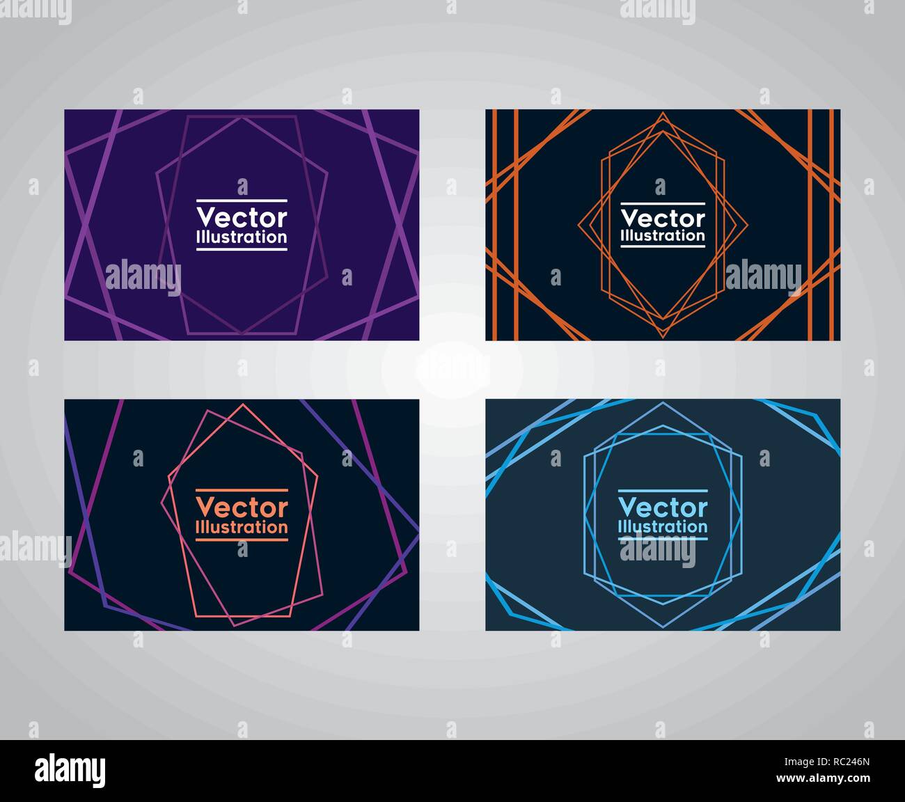 set of business cards with lines and figures vector illustration design ...