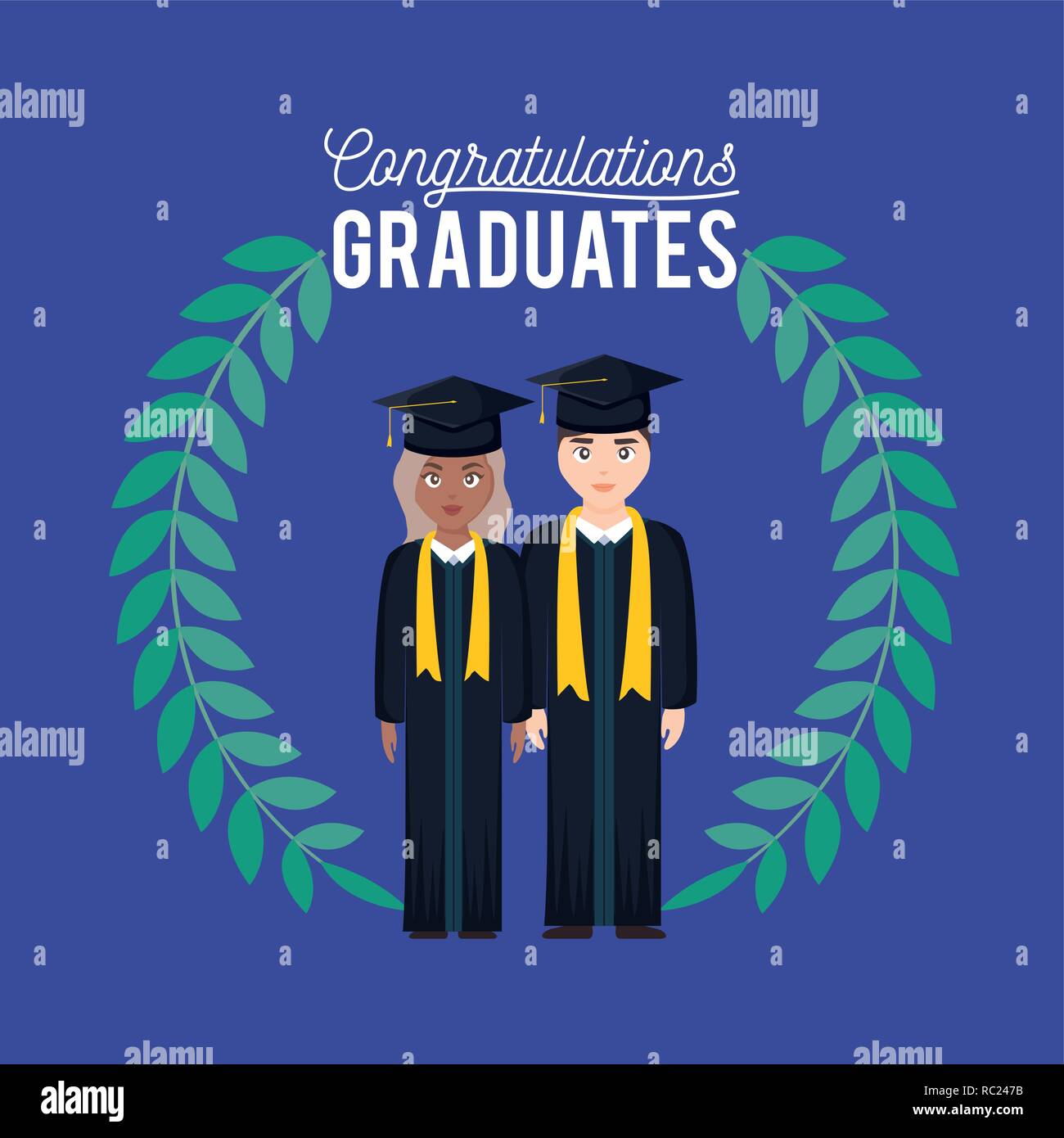 graduation celebration card with graduated couple and crown vector ...