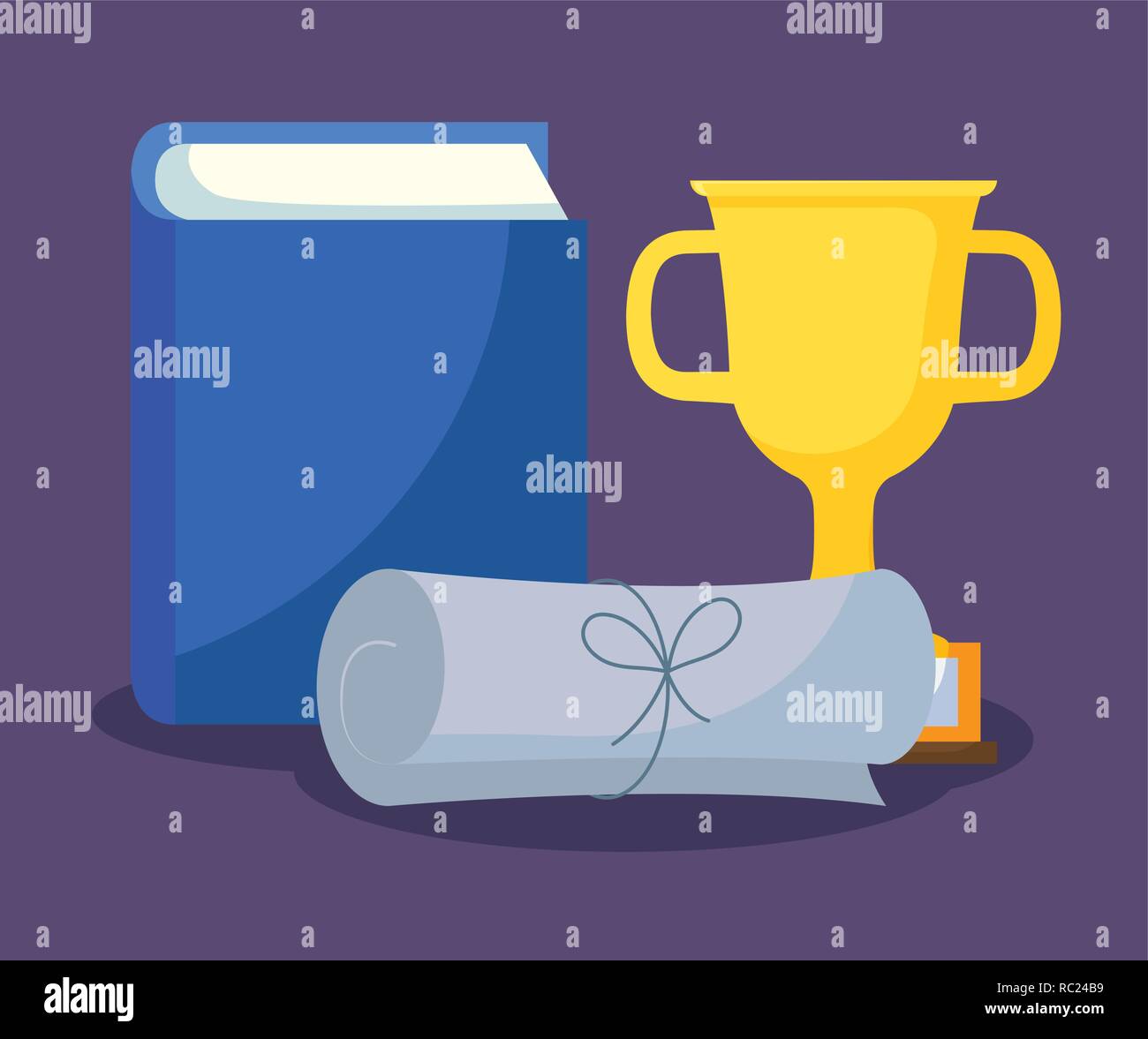 trophy cup with icons graduation celebration vector illustration design ...