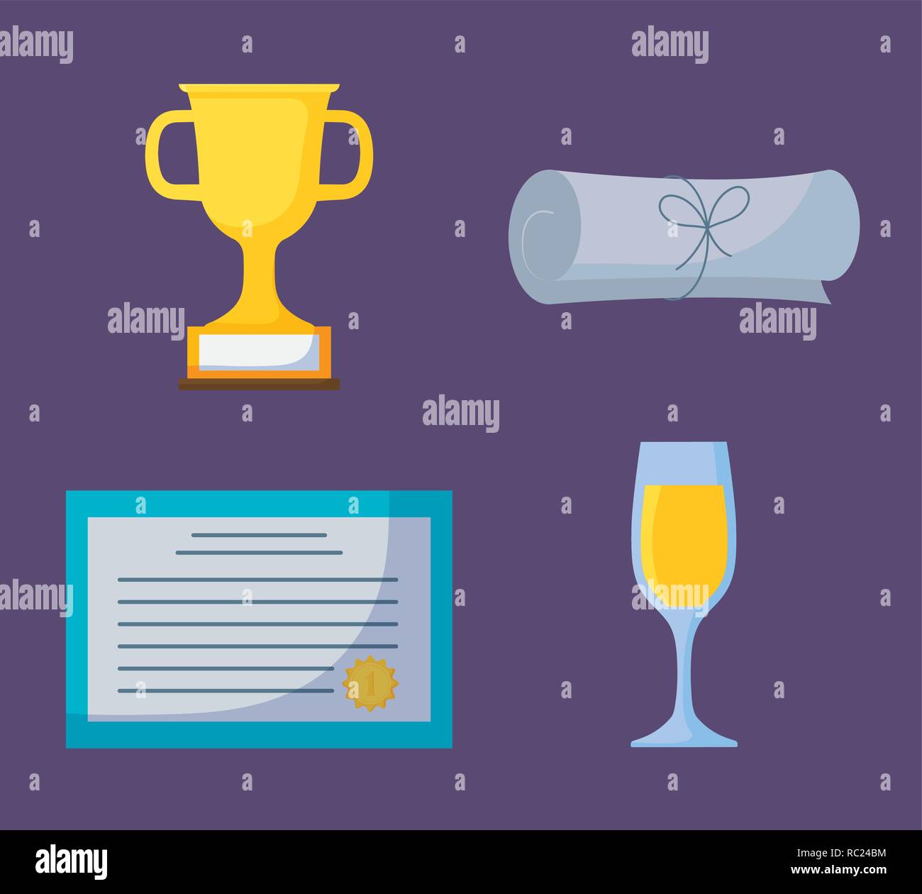 trophy cup with icons graduation celebration vector illustration design ...