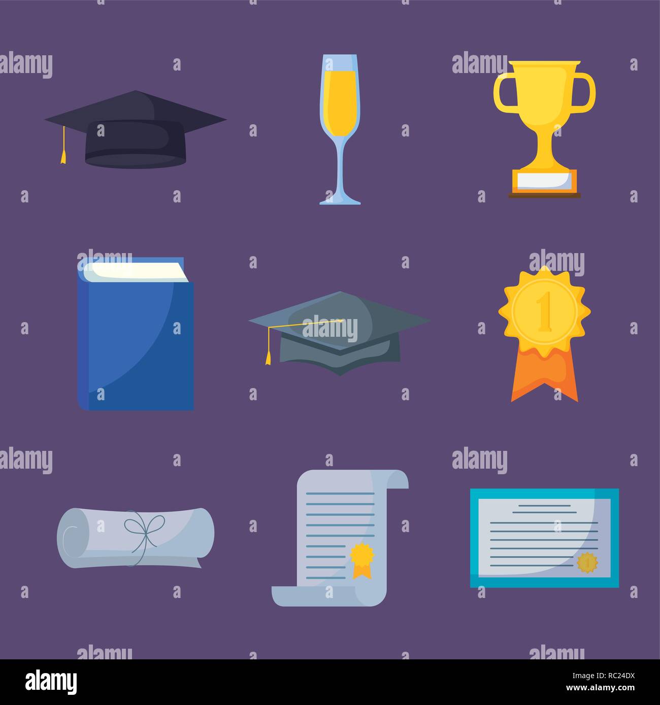 set of icons graduation celebration vector illustration design Stock ...