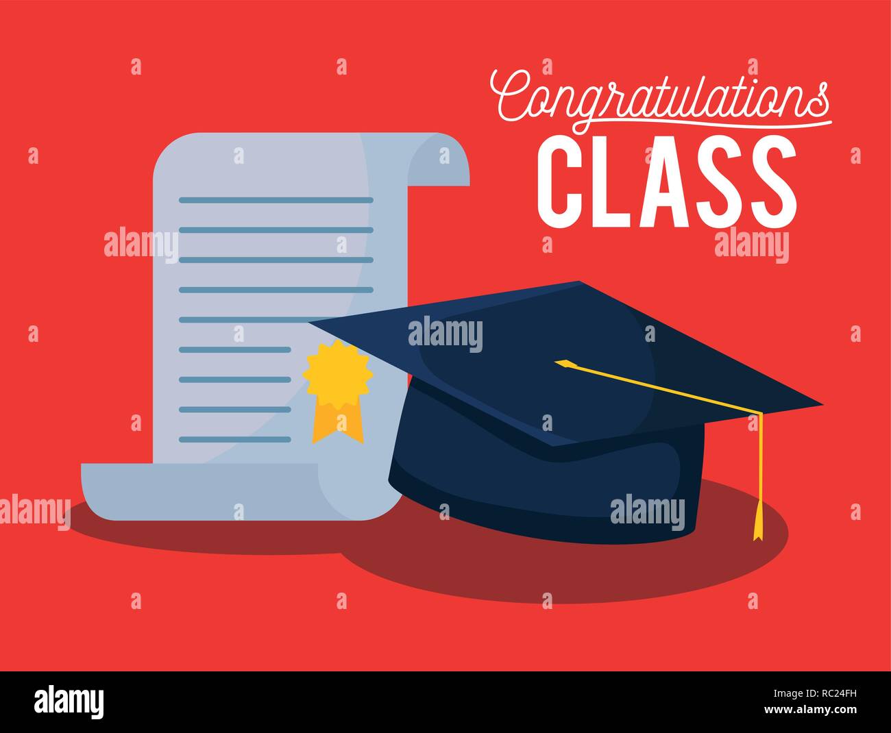 graduation class celebration card with hat and diploma vector ...