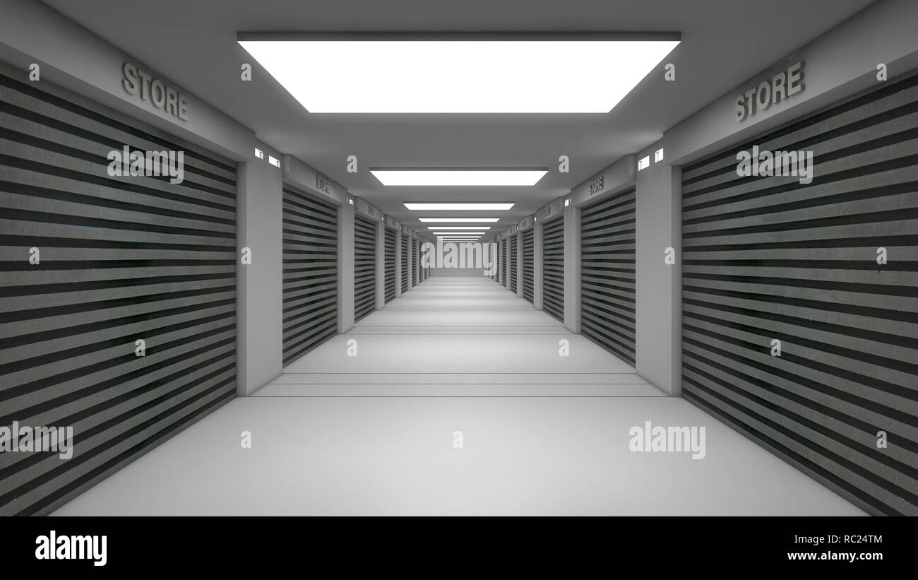 3d render. Store and warehouse corridor Stock Photo - Alamy