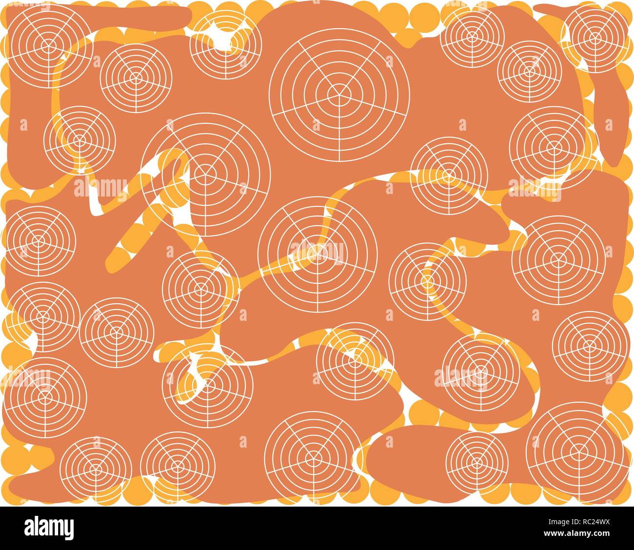 abstract orange background smooth streamlined shapes with white round ...