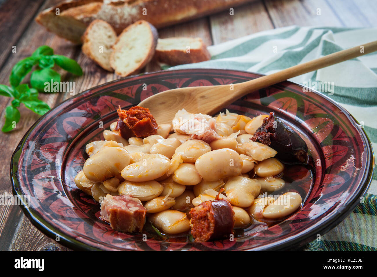 traditional spanish dish with big beans called fabada Stock Photo - Alamy