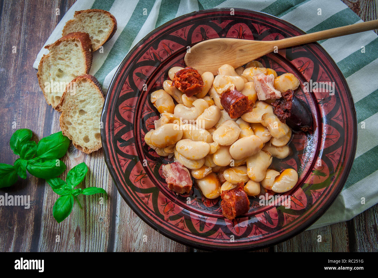 traditional spanish dish with big beans called fabada Stock Photo - Alamy