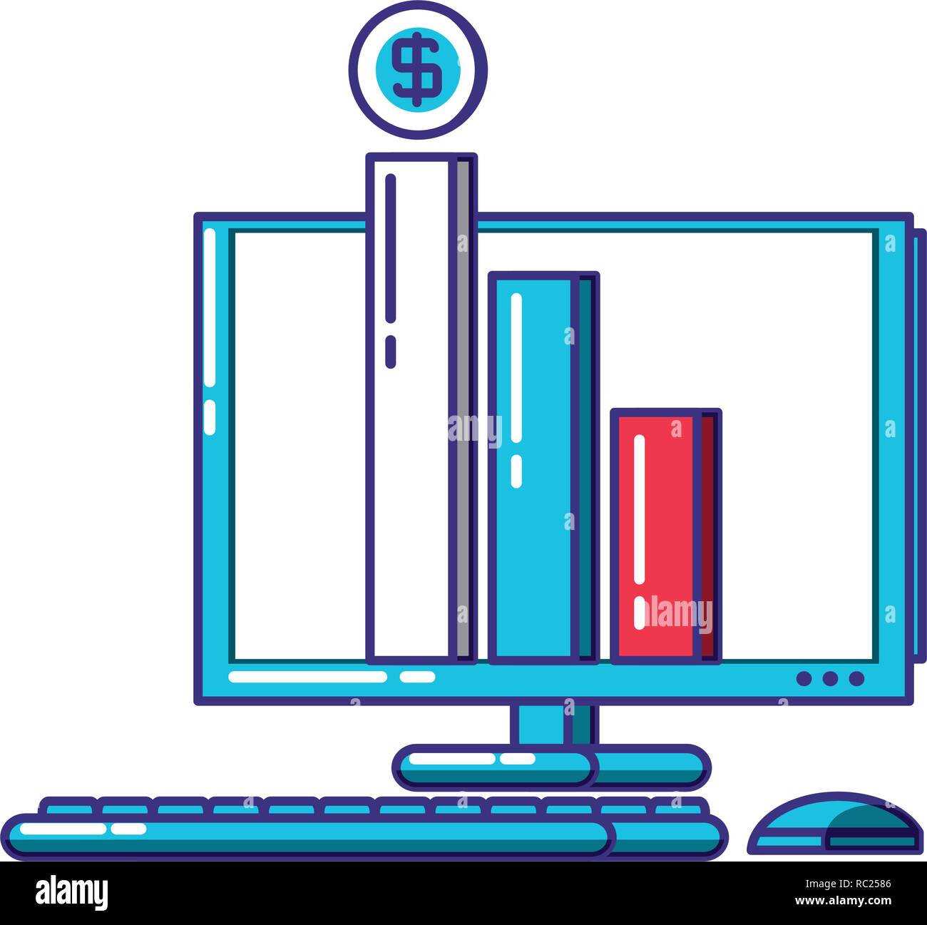 computer with statistics bars infographic vector illustration design ...