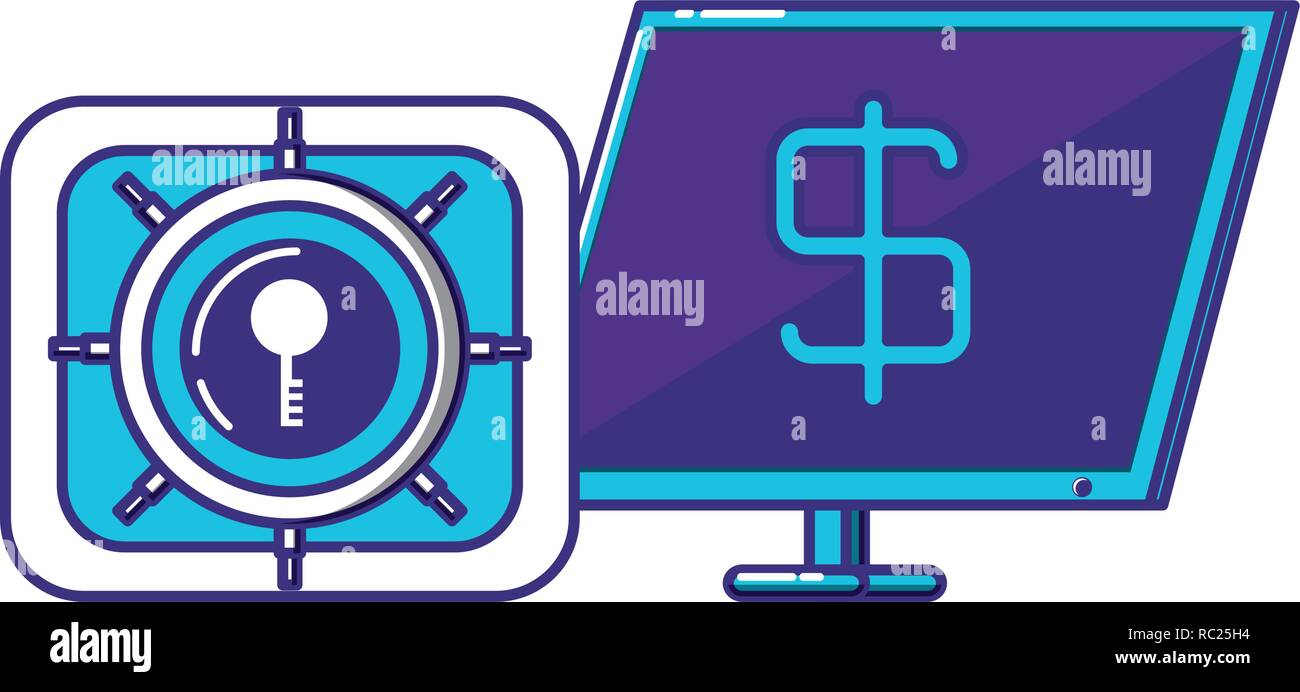 computer desktop with safe box vector illustration design Stock Vector ...