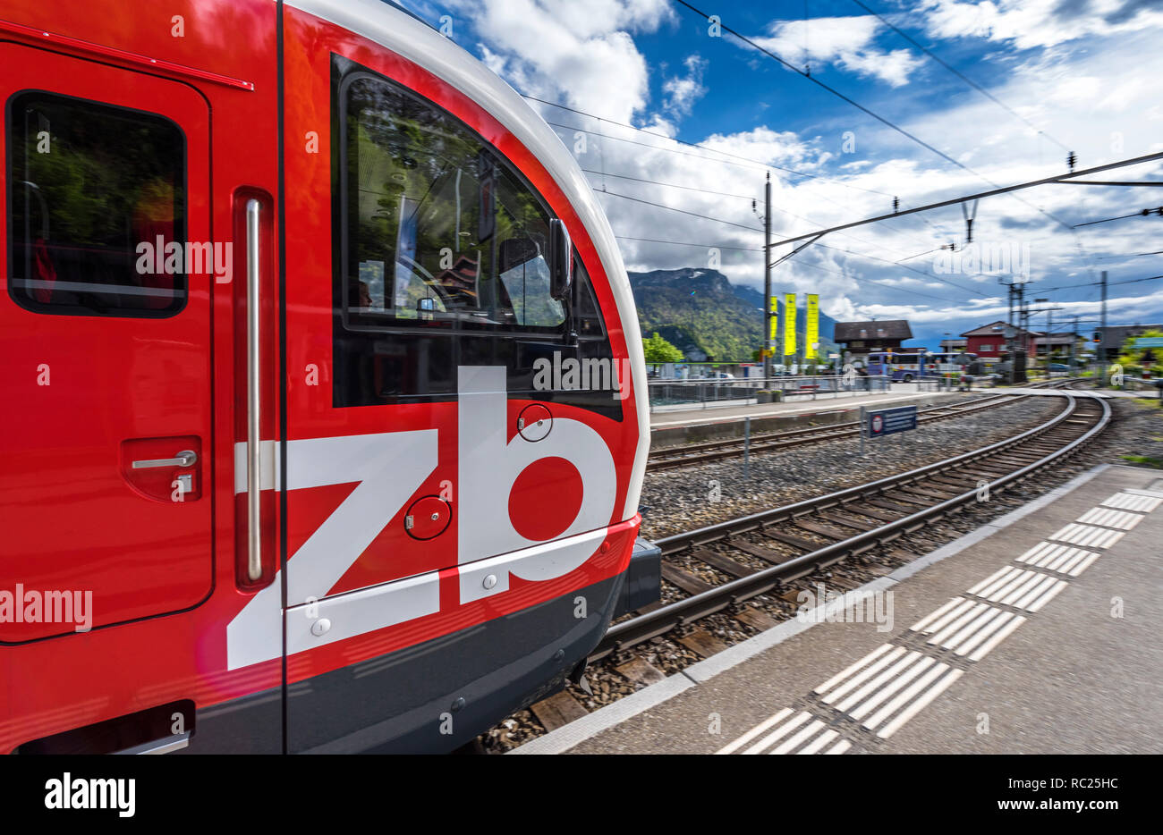 Famous swiss trains at a countryside station Stock Photo - Alamy