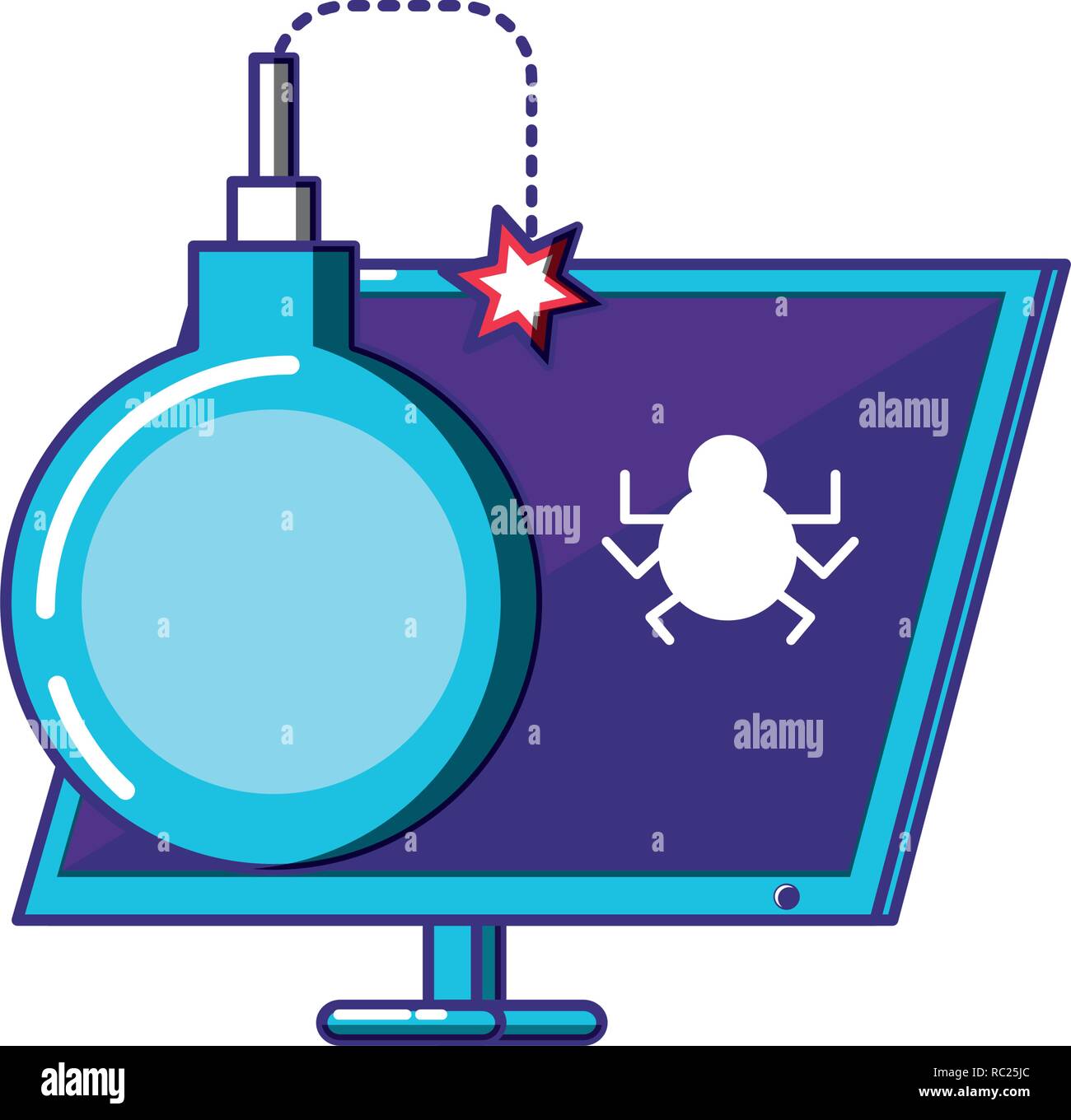 computer desktop with bomb and bug vector illustration design Stock ...