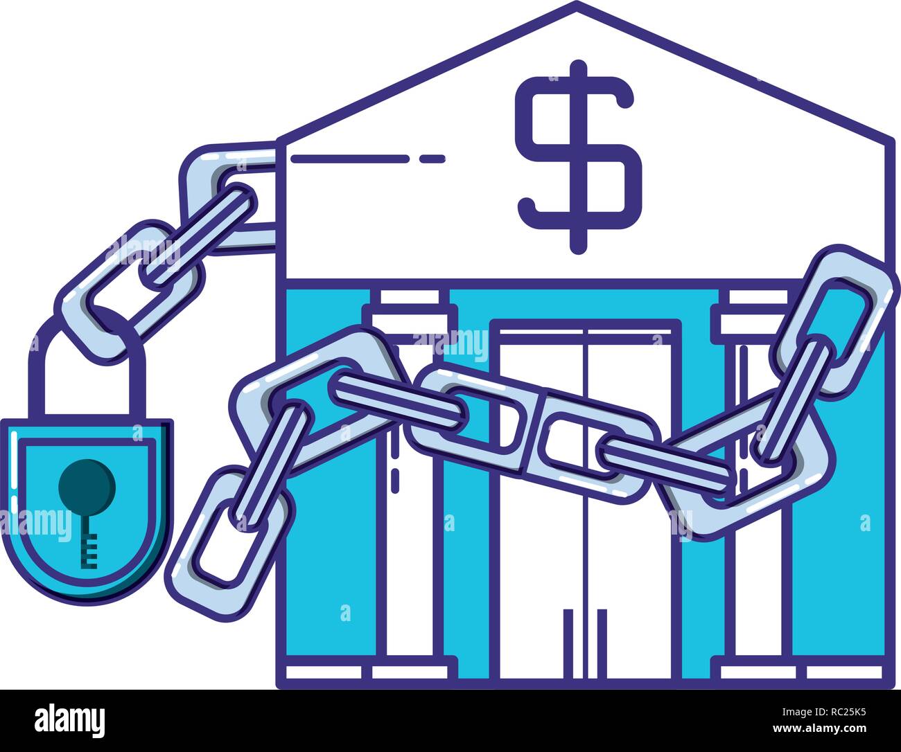 bank building with chain and padlock vector illustration design Stock ...